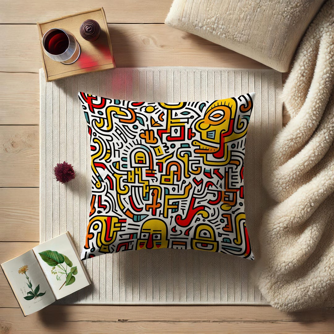 Guerrilla Art Pillow Inspired Keith Haring, Contemporary Pop Unique ...