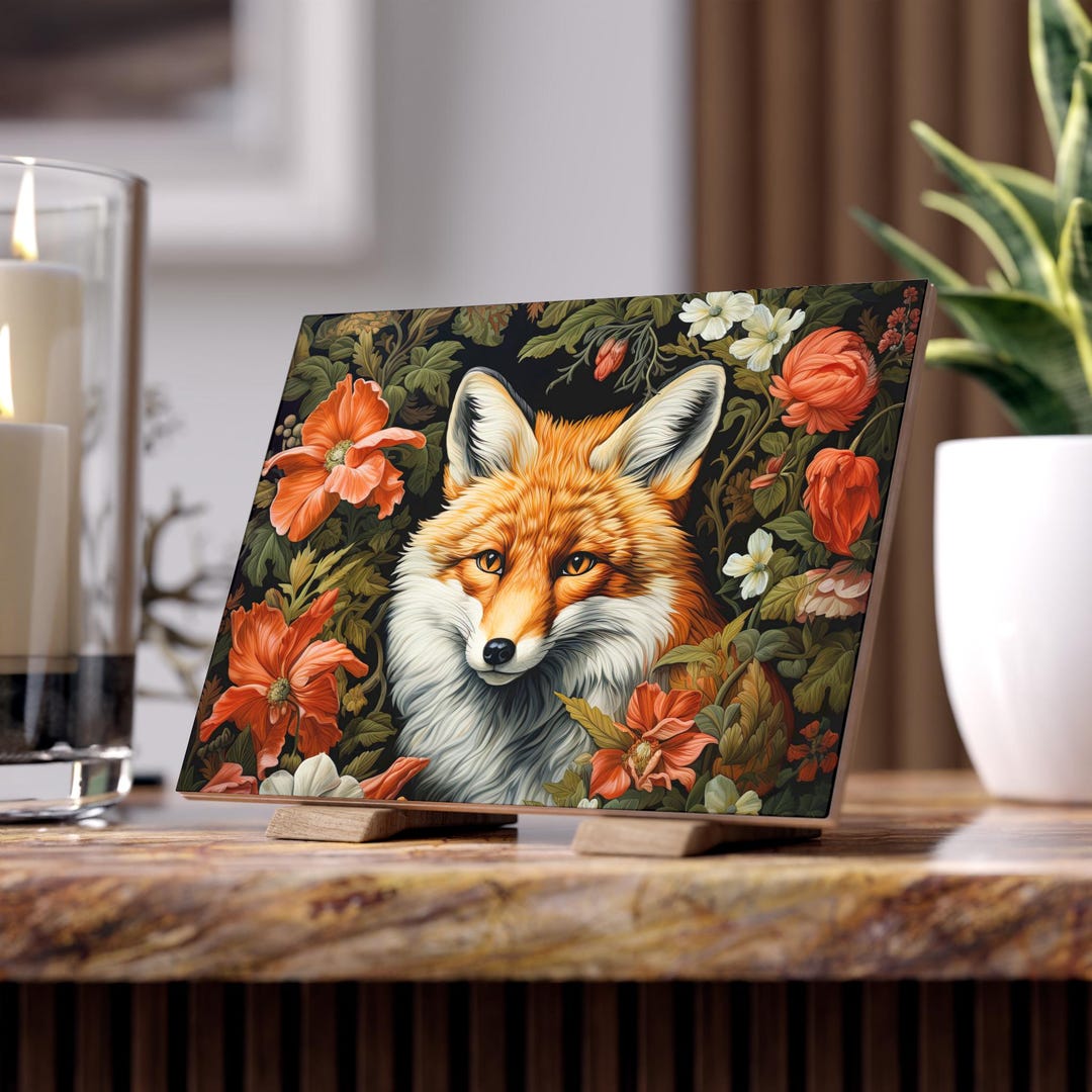 Fox Ceramic Tile - William Morris Inspired Fox Tile Mural, Retro Animal ...