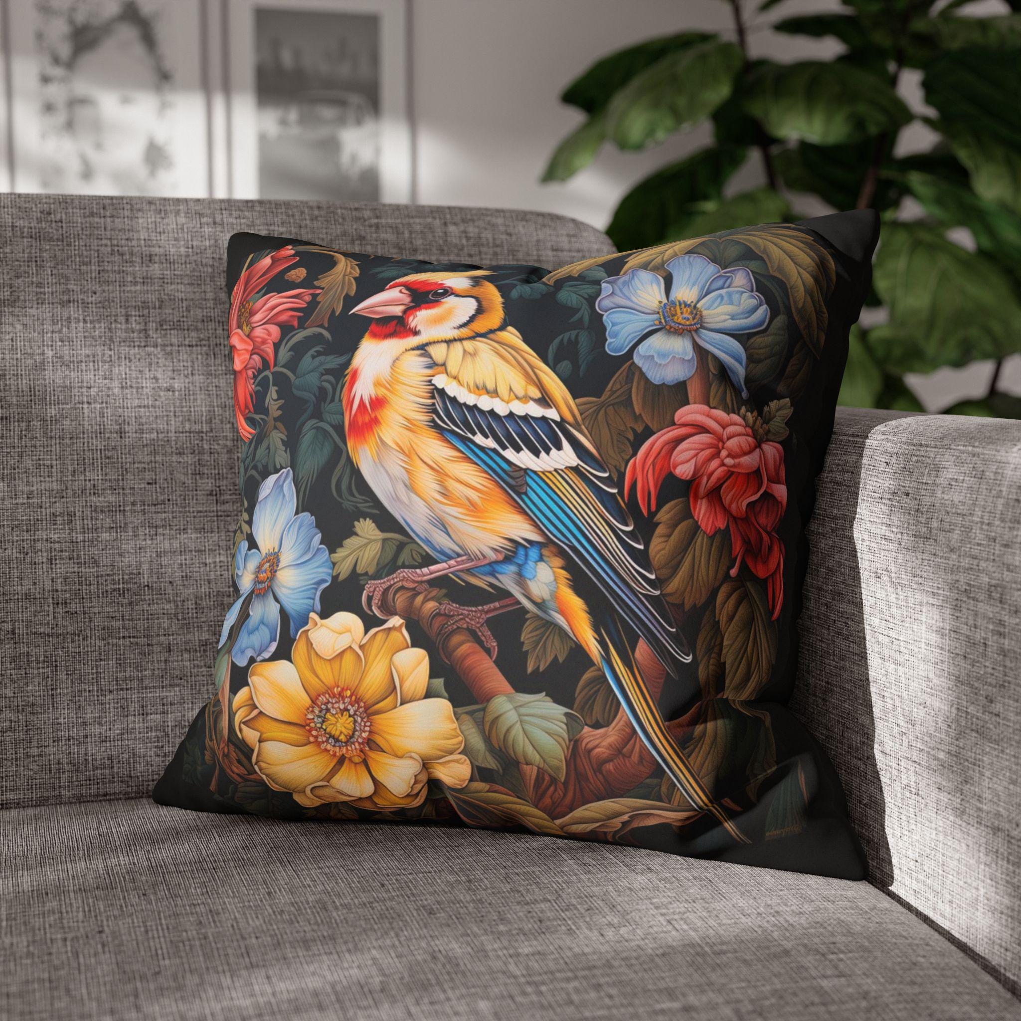 Goldfinch Pillow, William Morris Inspired Bird, Bloomcore Cushion ...