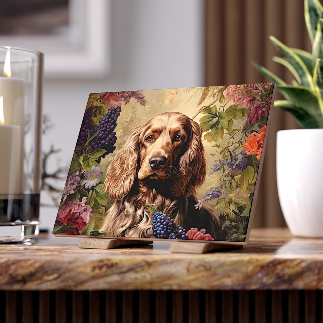 Cocker Ceramic Tile - William Morris Inspired English Cocker Spaniel ...