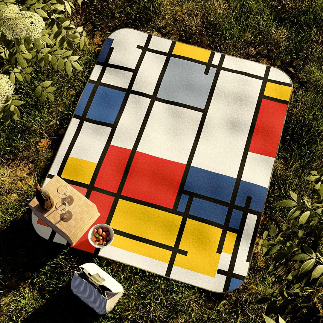 Picnic Blanket Piet Mondrian Inspired, Grid Park Blanket, Bauhaus Outdoor Blanket, Bold Picnic ...