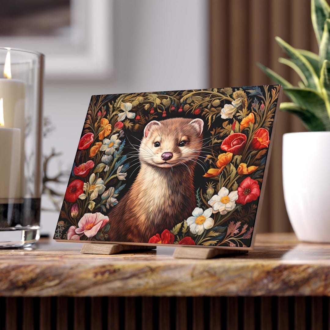 Weasel Ceramic Tile - William Morris Inspired Ferret Tile Mural, 19th ...
