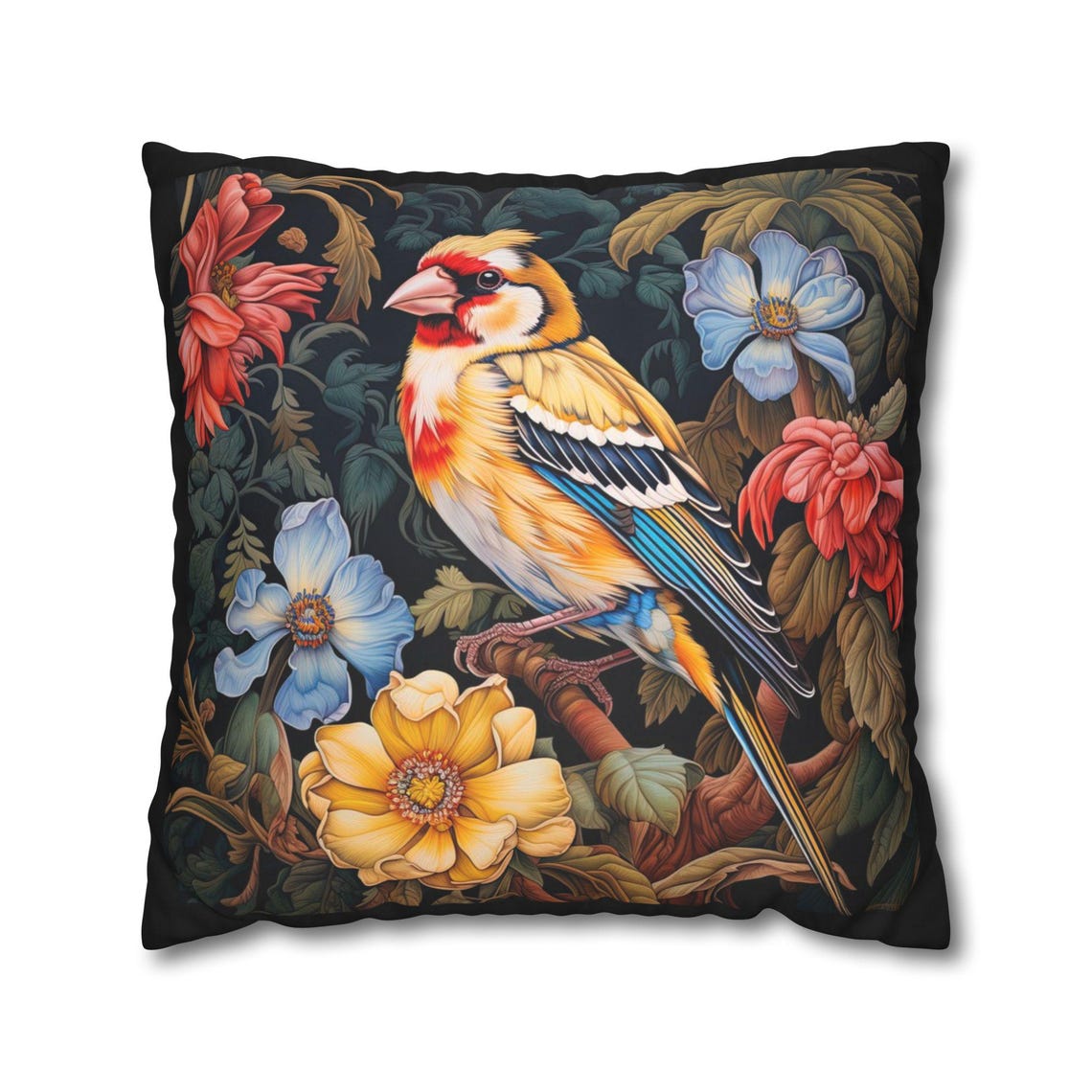 Goldfinch Pillow, William Morris Inspired Bird, Bloomcore Cushion ...