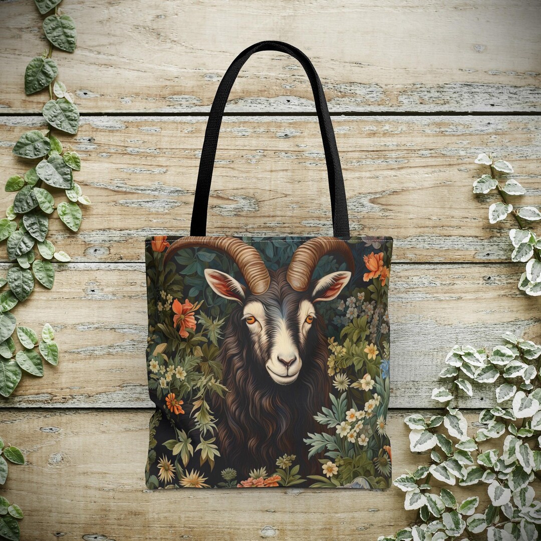 Goat Tote Bag - William Morris Inspired Shoulder Tote, Farmcore Goat ...