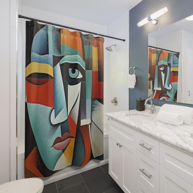 Pablo Picasso Inspired Bathroom Shower Curtain, Cubism Art, Waterproof ...