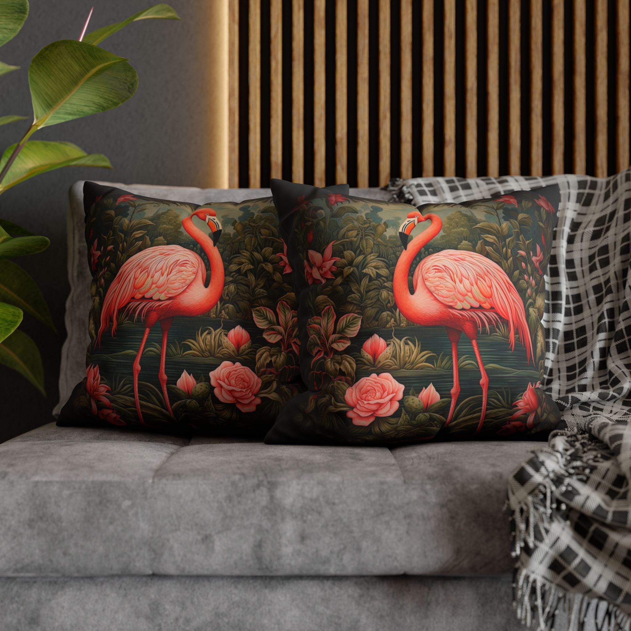 Flamingo Pillow, William Morris Inspired Pink Flamingo, Exotic ...