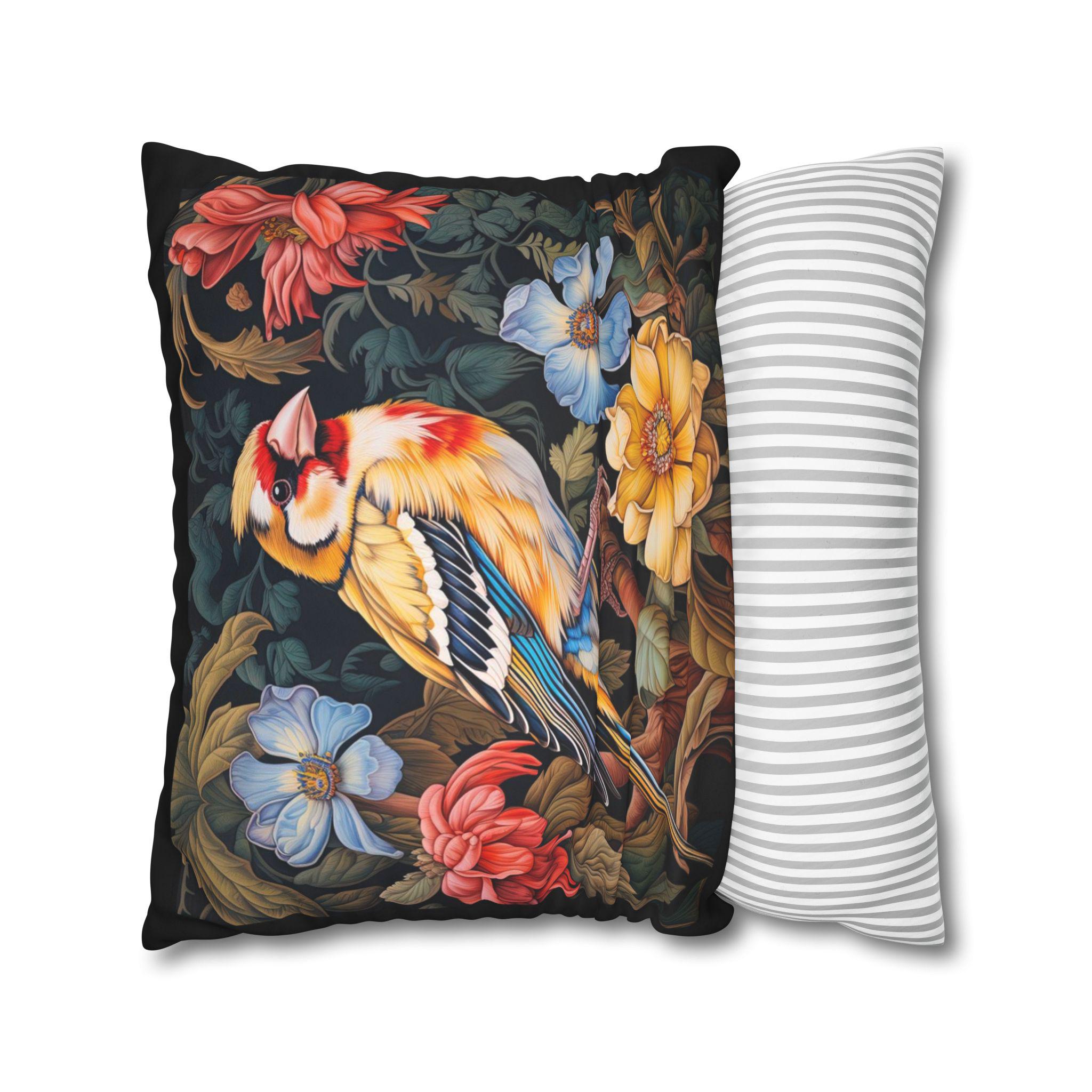 Goldfinch Pillow, William Morris Inspired Bird, Bloomcore Cushion ...
