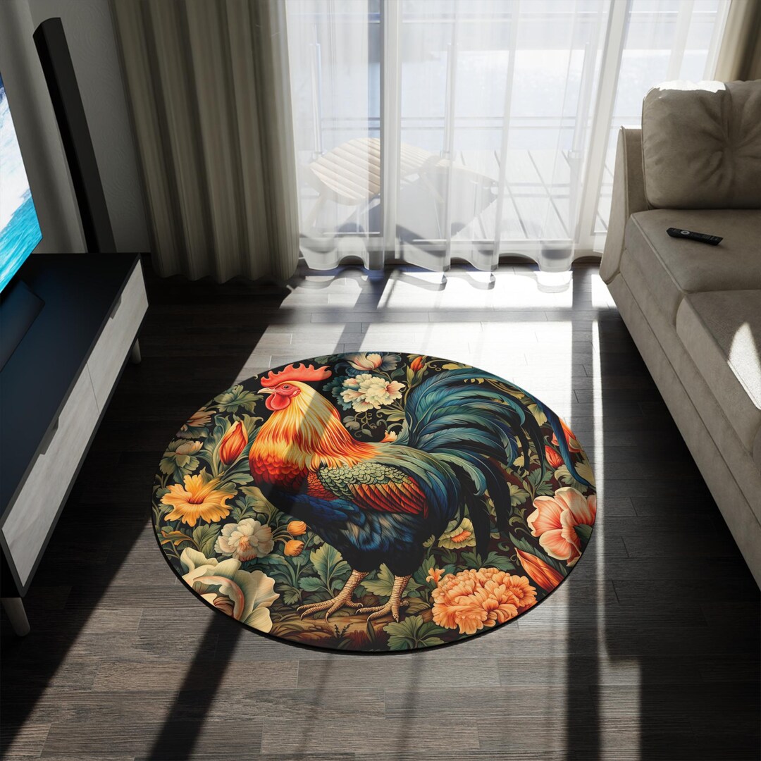 Rooster Rug - William Morris Inspired Cockbird Carpet, Victorian ...