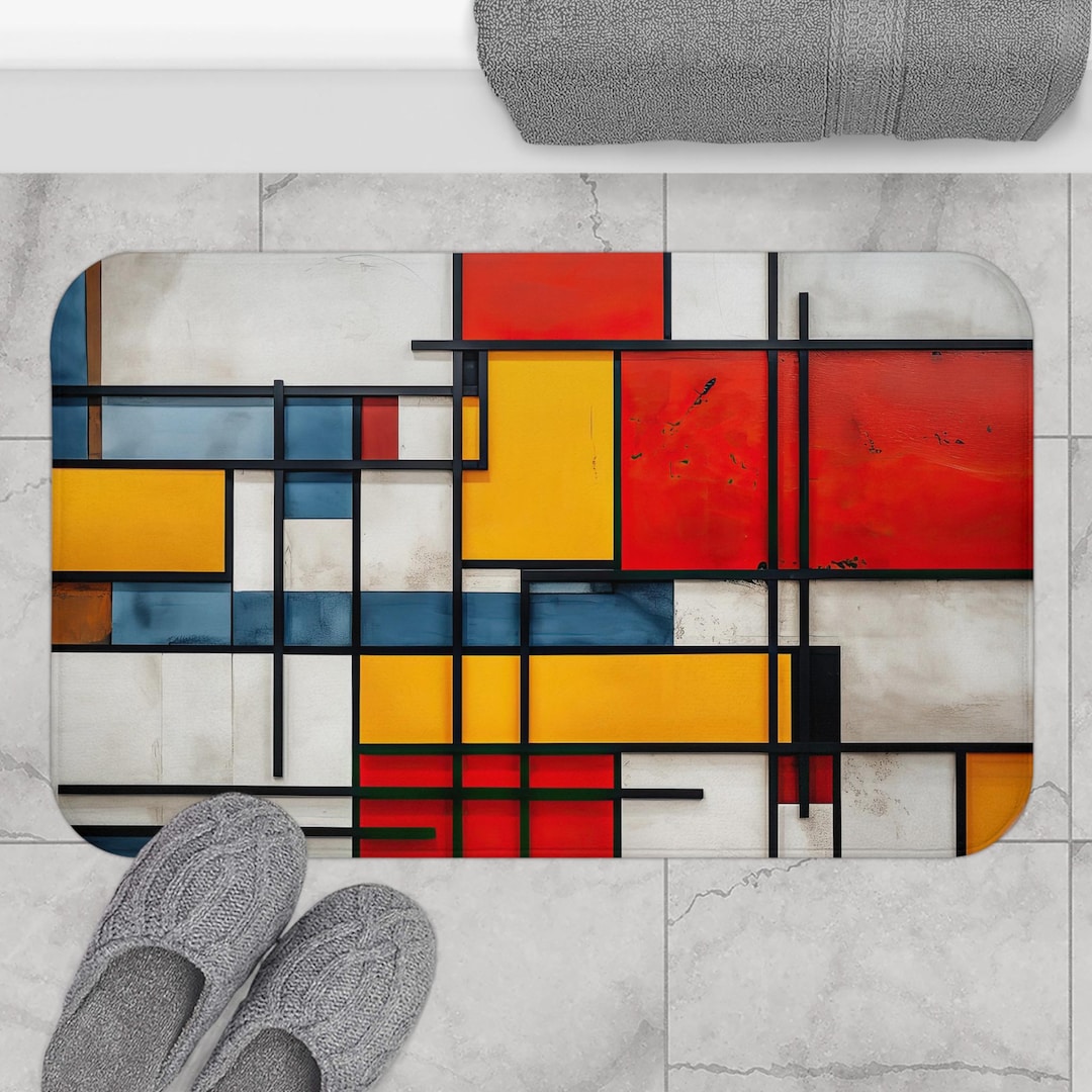 Abstract Art Bath Mat Inspired by Piet Mondrian, Modernism Style, Non ...
