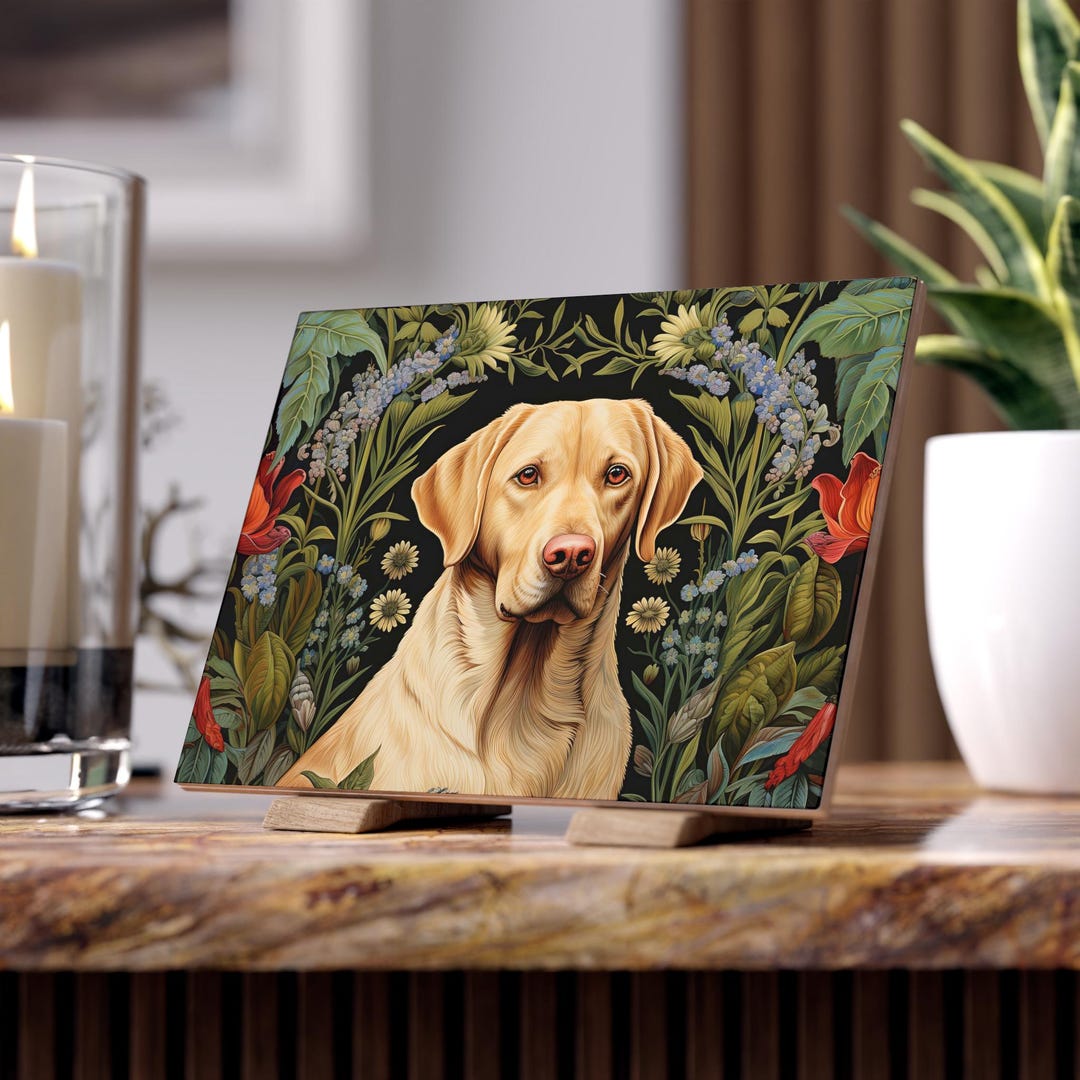 Labrador Ceramic Tile - William Morris Inspired Labrador Retriever Tile ...