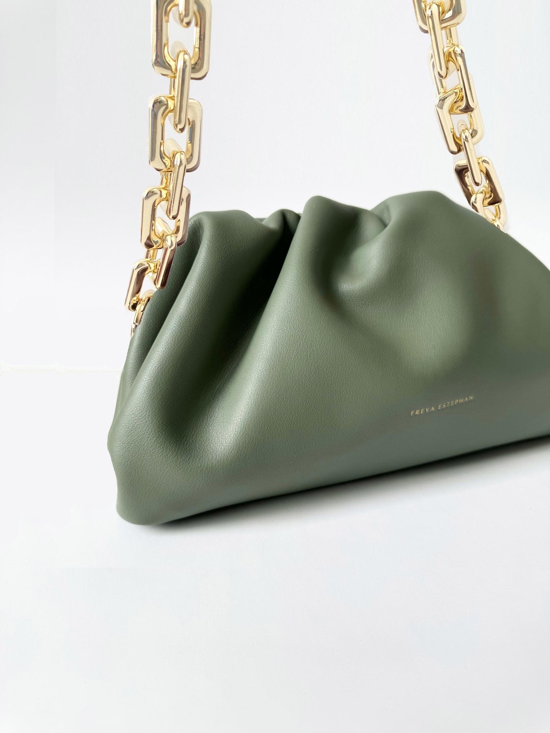 Leather Chain Pouch Handbag Evening Bag Shoulder Bag - 100% Genuine ...