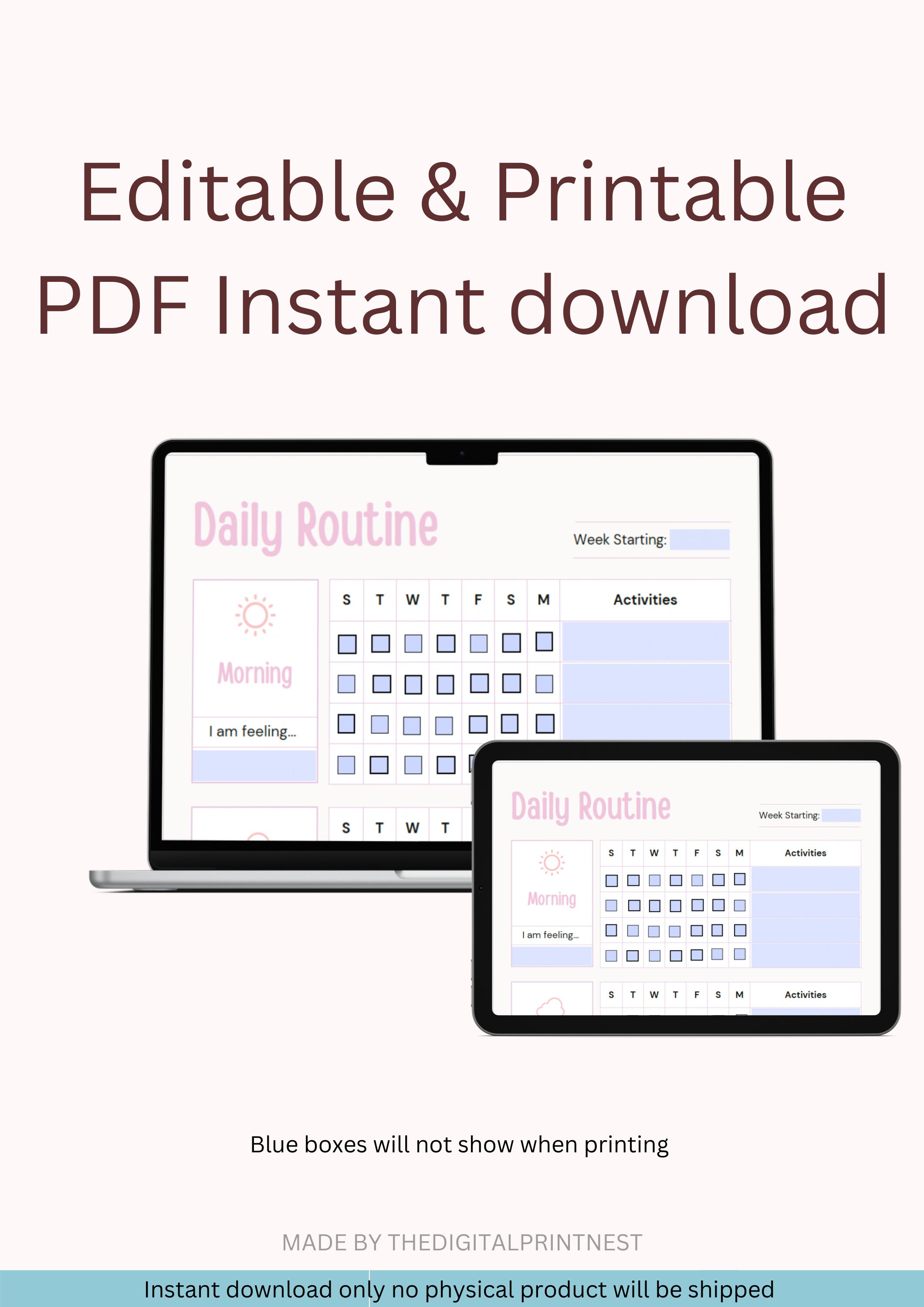 ADHD Weekly Checklist Daily Routine Editable PDF 1 Page Weekly Planner ...