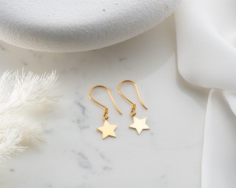 Handmade Dangling Star Earrings: 14K Gold Celestial Charms - Etsy