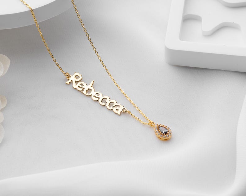 Birthstone Name Necklace, Personalized Name Necklace With Birthstone ...