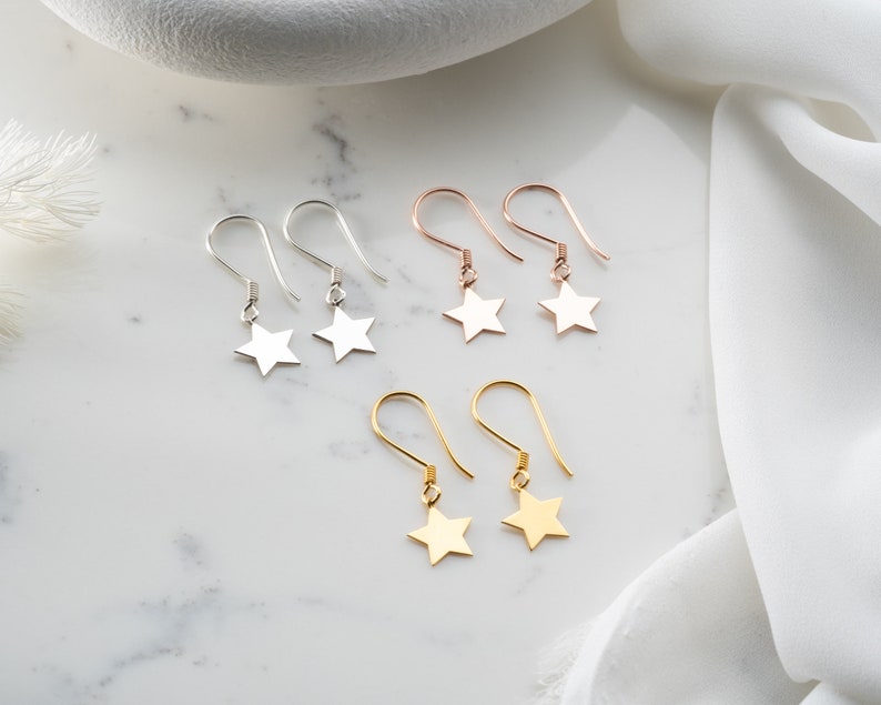 Handmade Dangling Star Earrings: 14K Gold Celestial Charms - Etsy