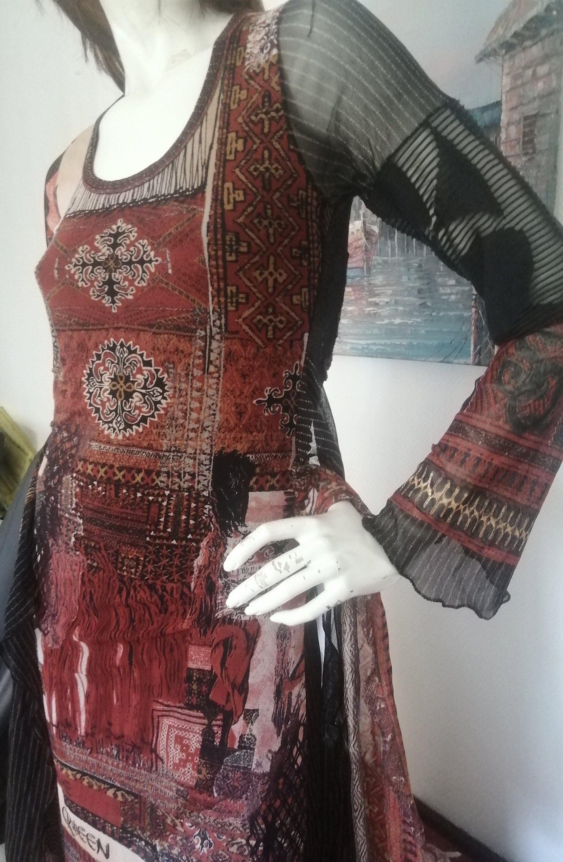 Maxi Dress Save the Queen Backless Tattoo Printed Mesh Size M L - Etsy