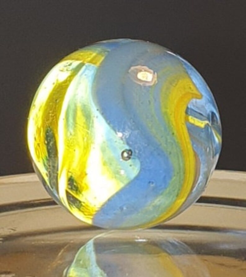 1 Vintage Glass Swirl Marble Yellow Blue and Brown and Red. Pre Loved ...
