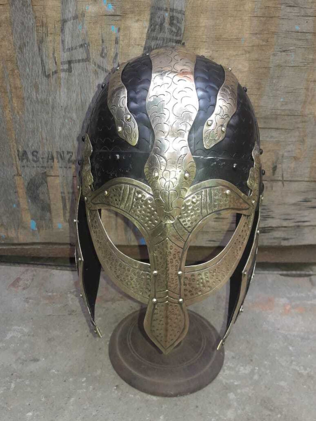 Viking Battle Helmet Brass Decorated Jormungandr Made in Higth Quality ...