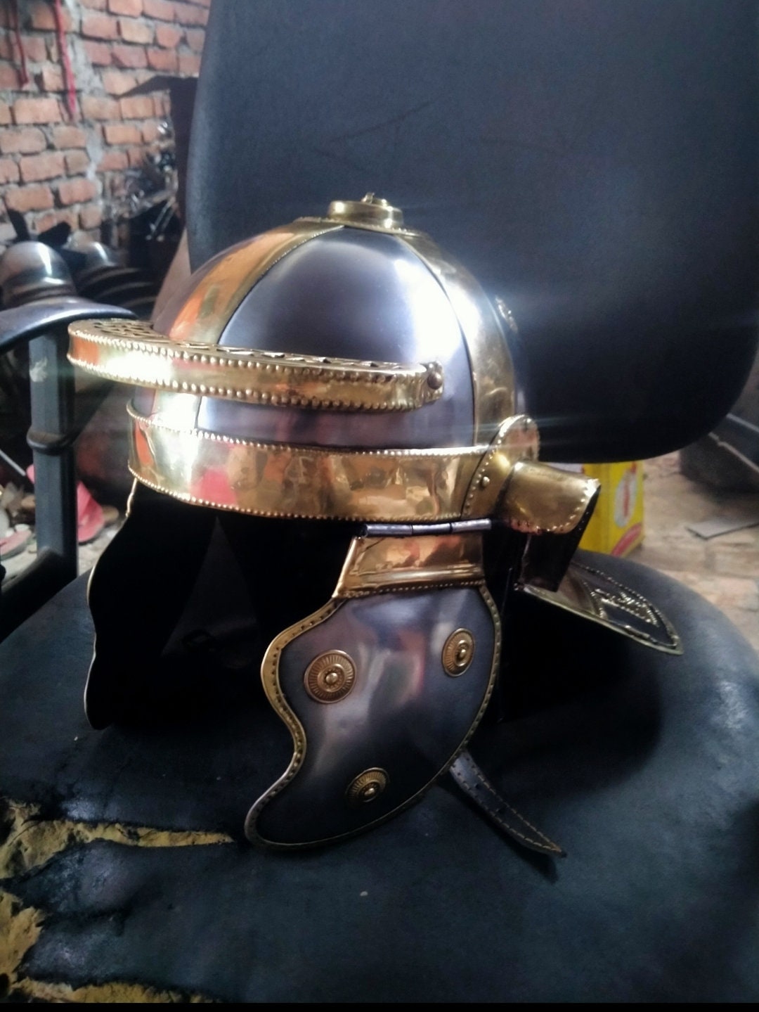 14 Century Medieval Roman Gallic Helmet 18 Gauge Brass and Steel Best ...
