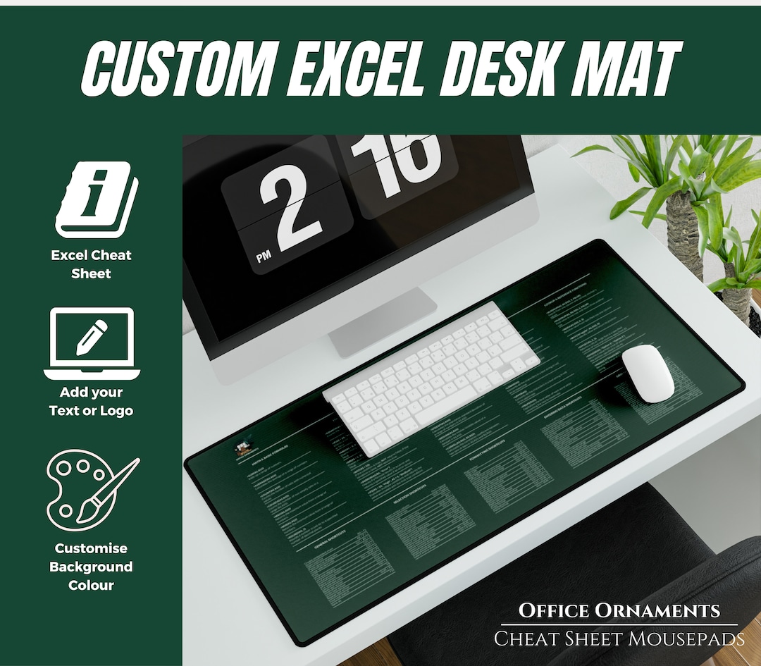 Custom Excel Desk Mat Personalized Spreadsheet Cheat Sheet Large ...