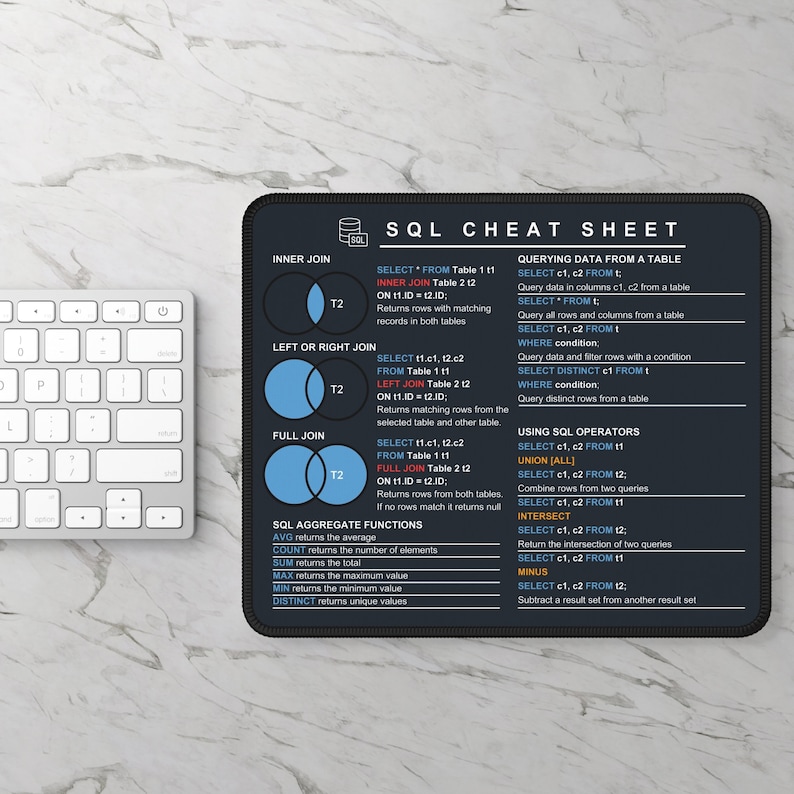 SQL Cheat Sheet Mouse Pad Data Analyst Mousepad Artistic Aesthetic ...