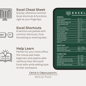 Excel Cheat Sheet Mouse Pad Data Analyst Shortcuts Mousepad Coworker ...