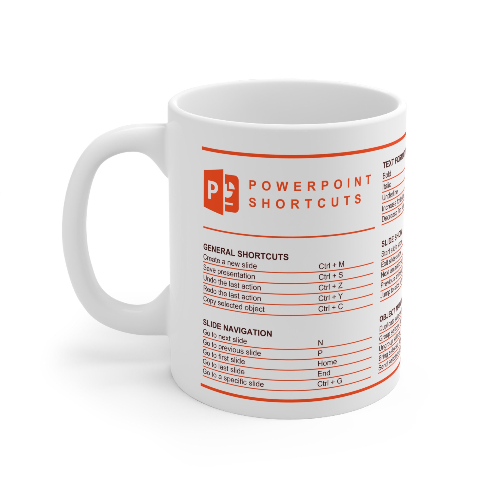 Powerpoint Cheat Sheet Mug 11oz Powerpoint Shortcuts Ceramic Coffee Tea ...