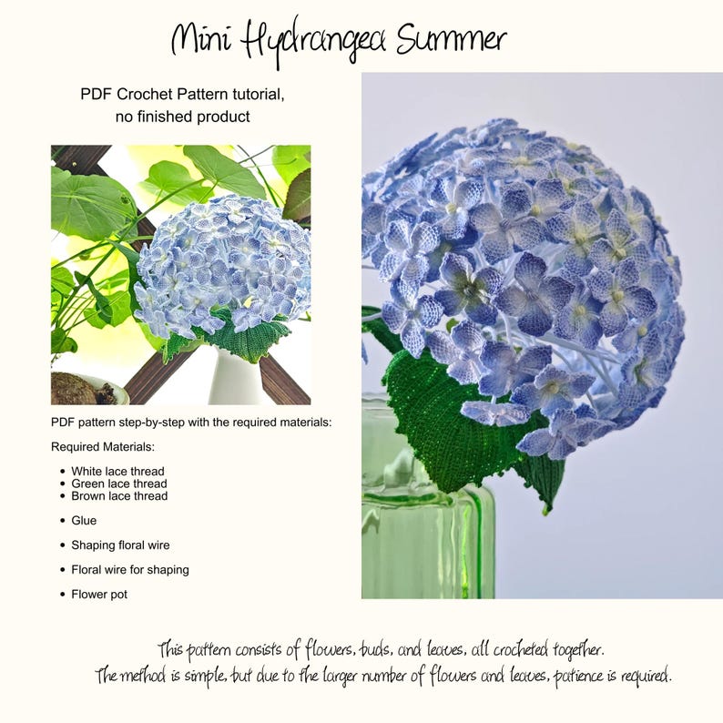 Blue Hydrangea Crochet Pattern: DIY Amigurumi Flower Pot (PDF Pattern ...