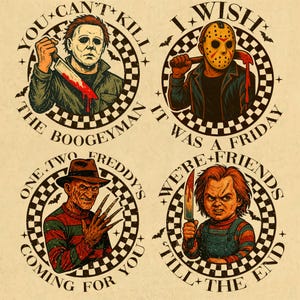 Checkered Horror Png Bundle, Halloween Horror Png, Horror Friends Png ...