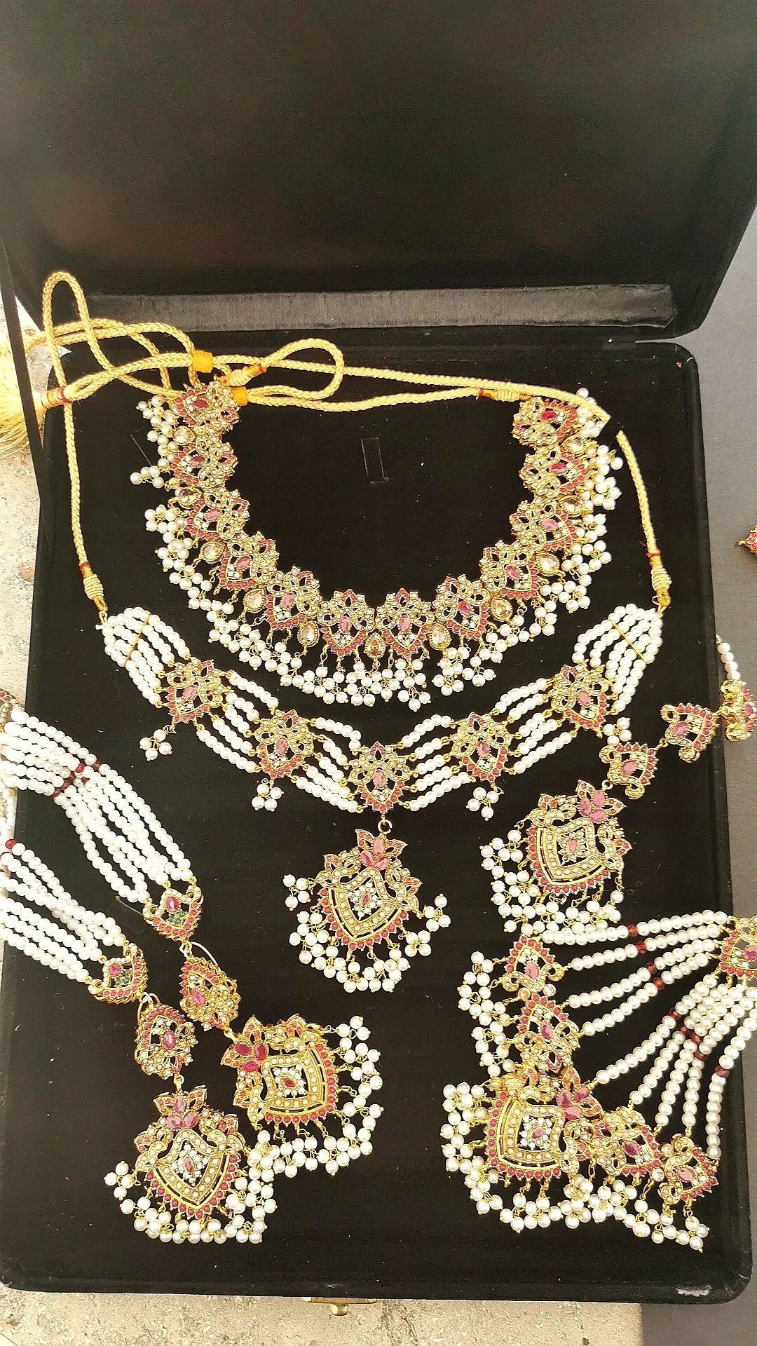 Pink 22k Gold Bridal Haar Set & Pearls for Pakistani Wedding - Etsy