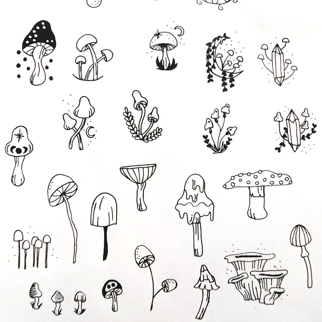 Diseños de tatuajes de hongos / Tattoo Flash - Etsy España