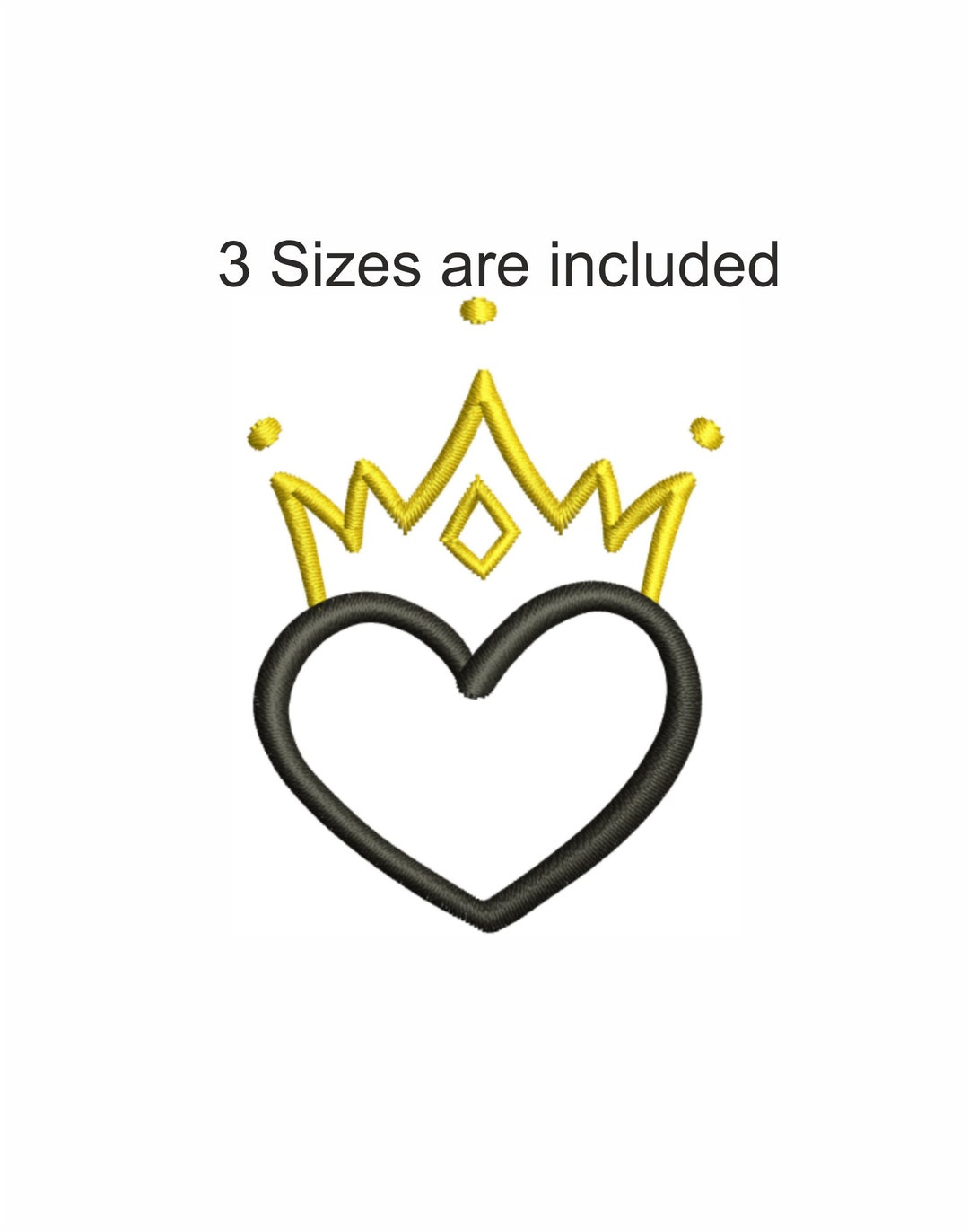 Heart Crown Outline Embroidery Design | Heart Crown Outline Pes File ...