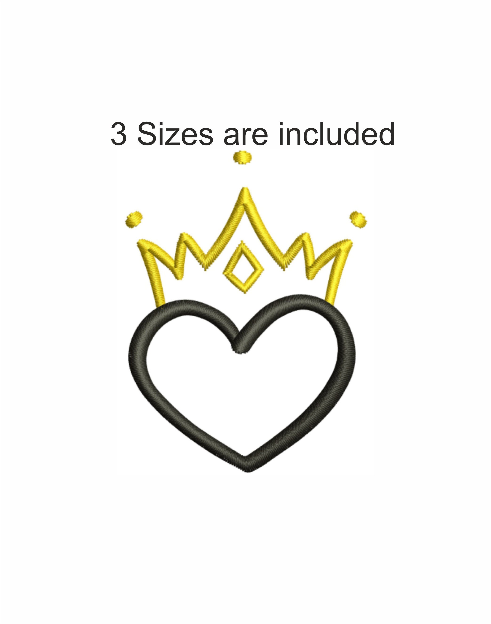 Heart Crown Outline Embroidery Design | Heart Crown Outline Pes File ...