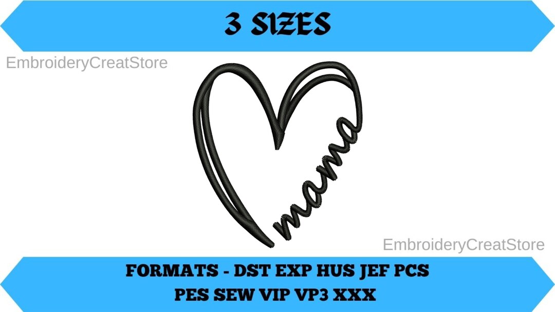Mama Heart Embroidery Design, Mama Heart Pes File, Mama Heart Dst File ...
