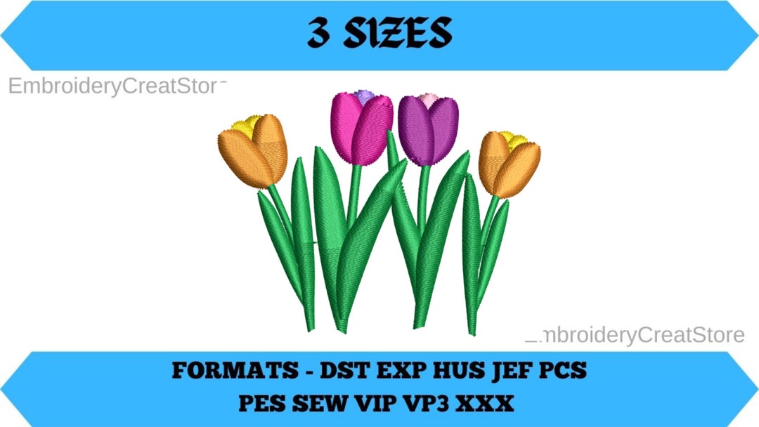 Tulip Embroidery Design | Tulip Pes File | Tulip Dst File | Tulip Jef ...