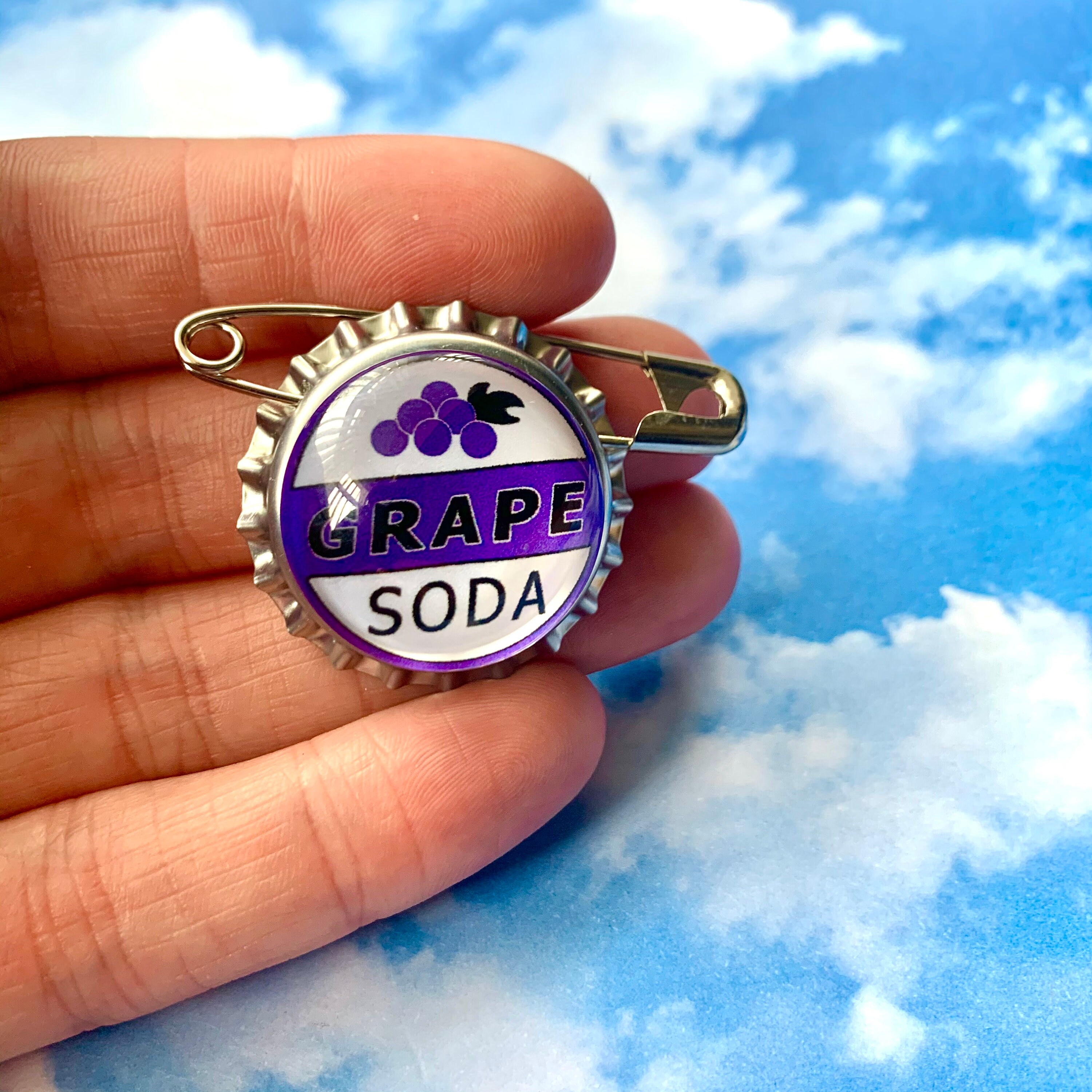 Grape Soda up Badge - Ellie Badge - White or Silver Cap - Etsy