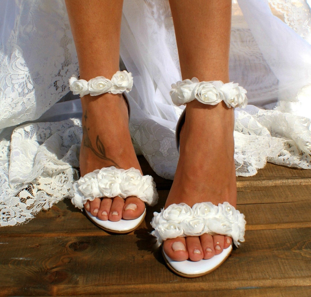Block Heel White Wedding Shoes/ Handmade White Bridal Heels/ Bridal ...