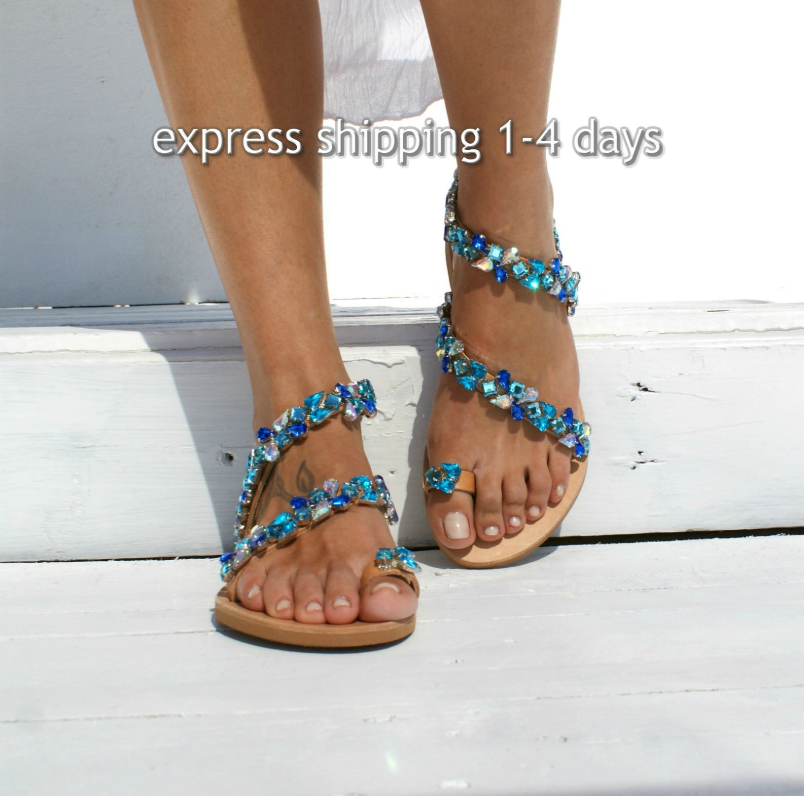 Handmade to Order Jeweled Leather Sandals/ Luxury Sandals/ Beach ...