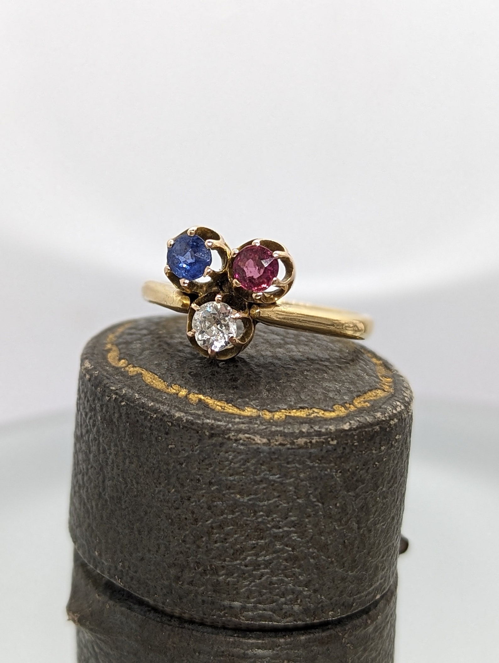 Edwardian 18ct Gold Trefoil Ring: Diamond, Ruby, Sapphire Antique ...