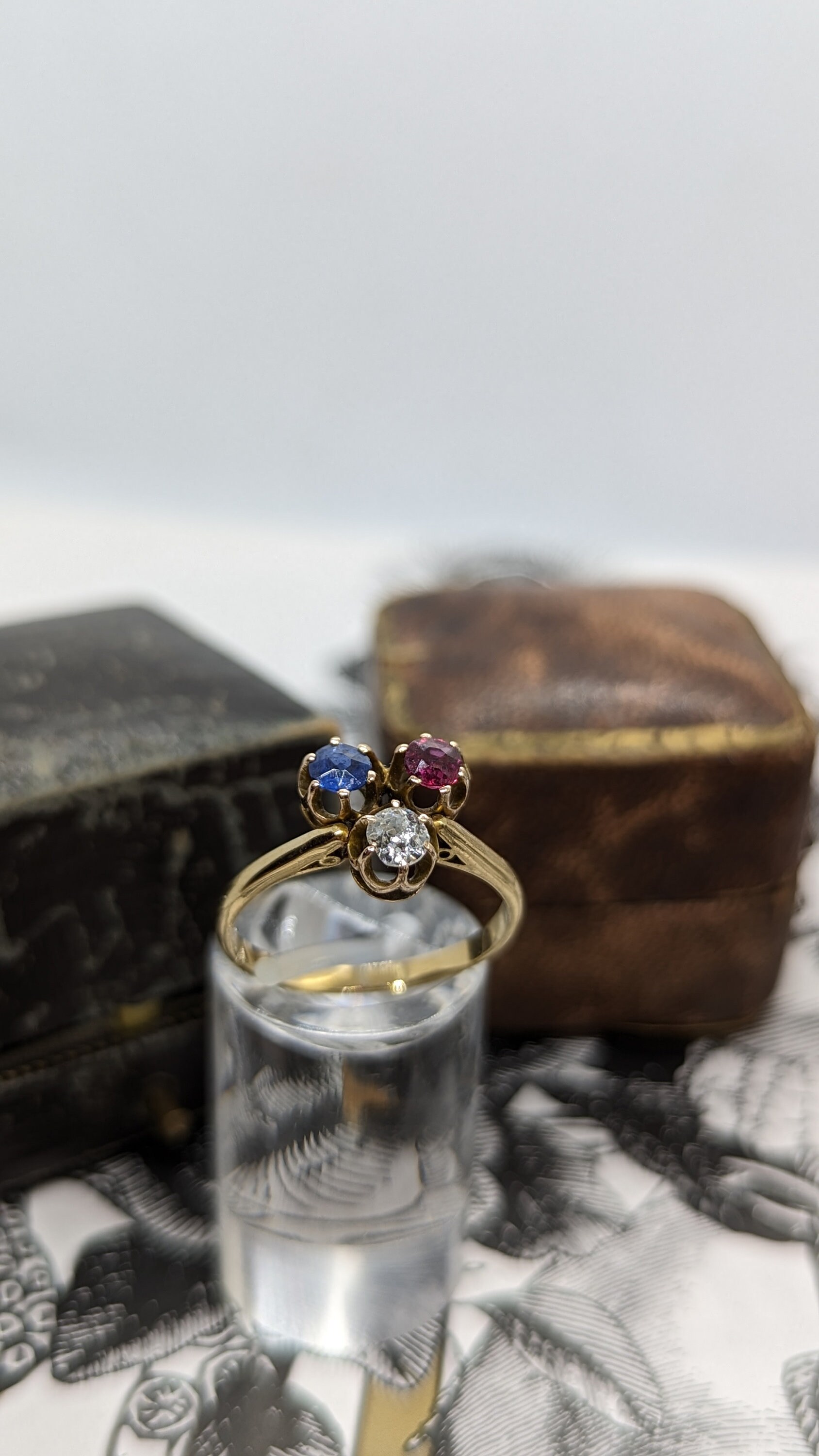 Edwardian 18ct Gold Trefoil Ring: Diamond, Ruby, Sapphire Antique ...