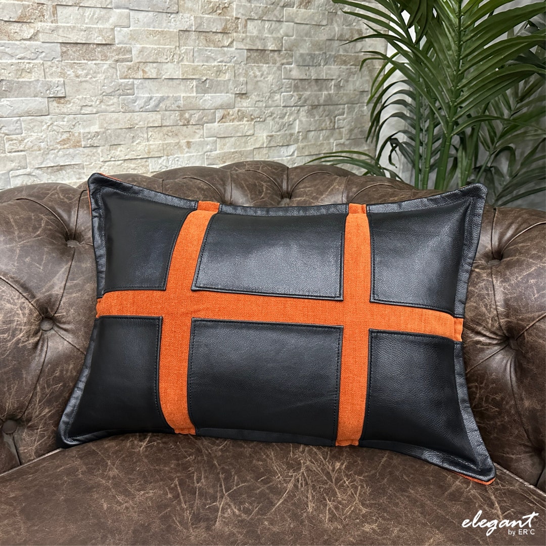 Leather Lumbar, Leather Cushion, Leather Lumbar Pillow, Cowhide Pillow ...