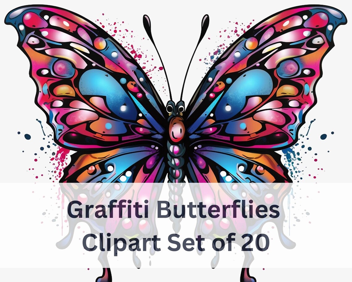 Clipart Bundle X20: Graffiti Butterflies PNG / Transparent Background ...