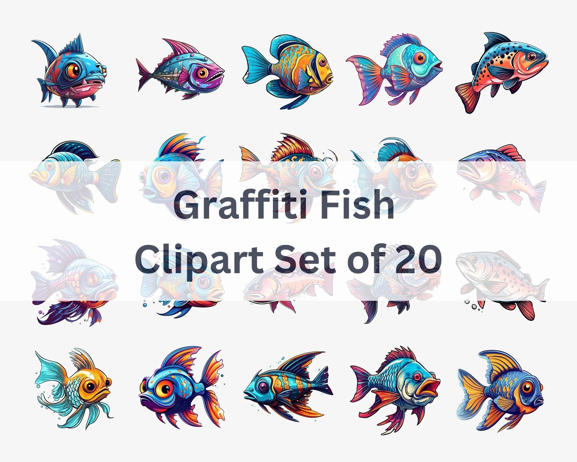 Clipart Bundle X20: Graffiti Fishes PNG / Transparent Background / 2048 ...
