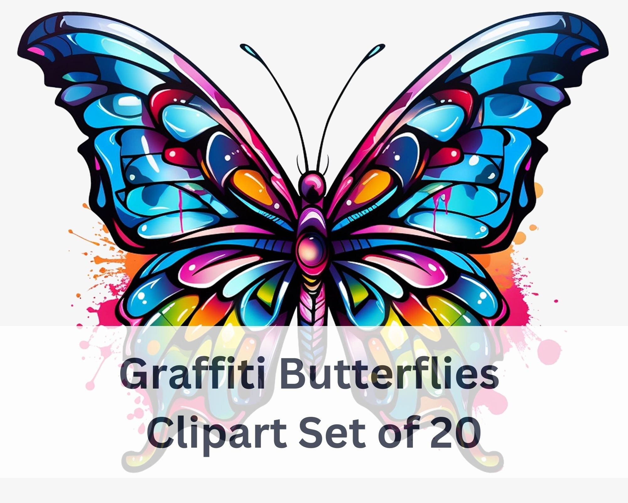 Clipart Bundle X20: Graffiti Butterflies PNG / Transparent Background ...