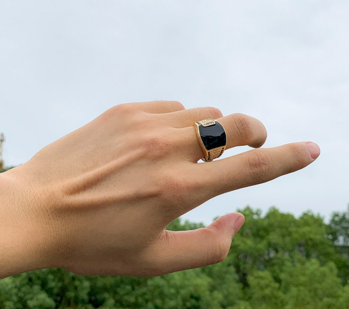 Mens Rings Signet Rings for Men Onyx Diamond Ring for Men Gold Rings ...