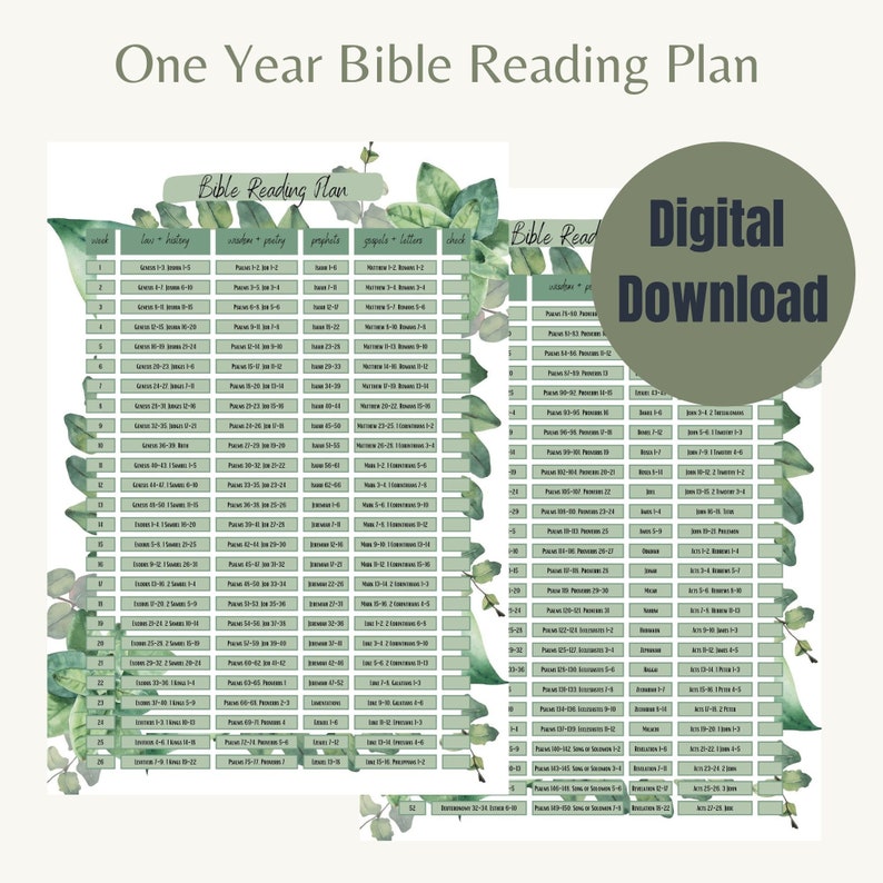 Bible Reading Plan for One Year I Bible Tracker I Digital Download I ...