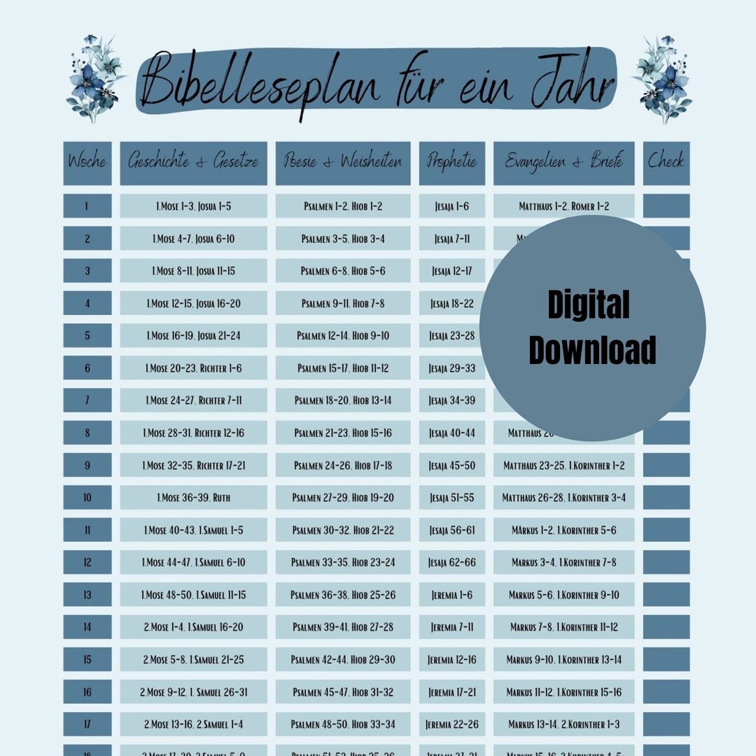 Ausdruckbarer Bibelleseplan Für Ein Jahr in Deutsch | Digitaler ...