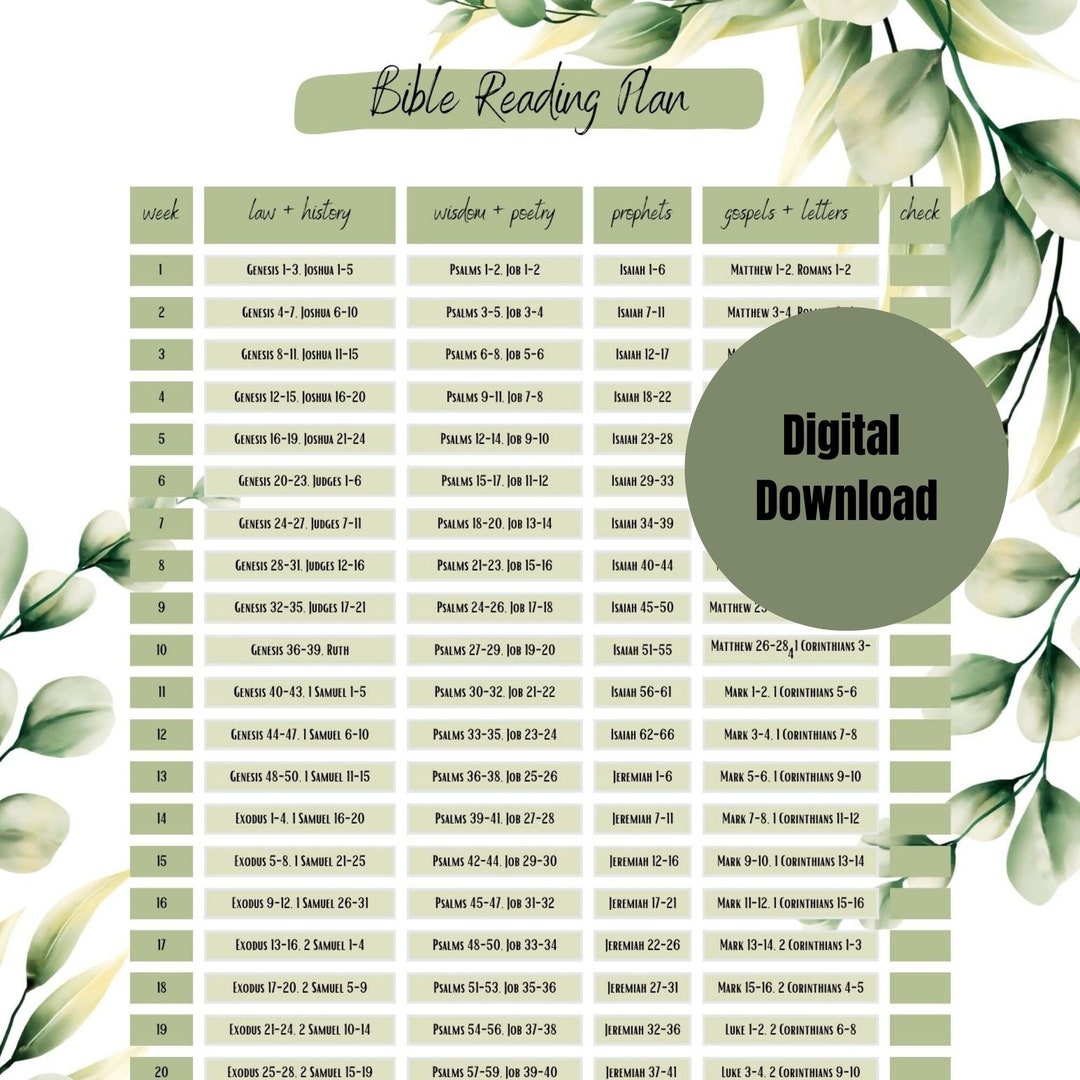 One Year Bible Reading Plan I Bible Tracker I Digital Download I Read ...