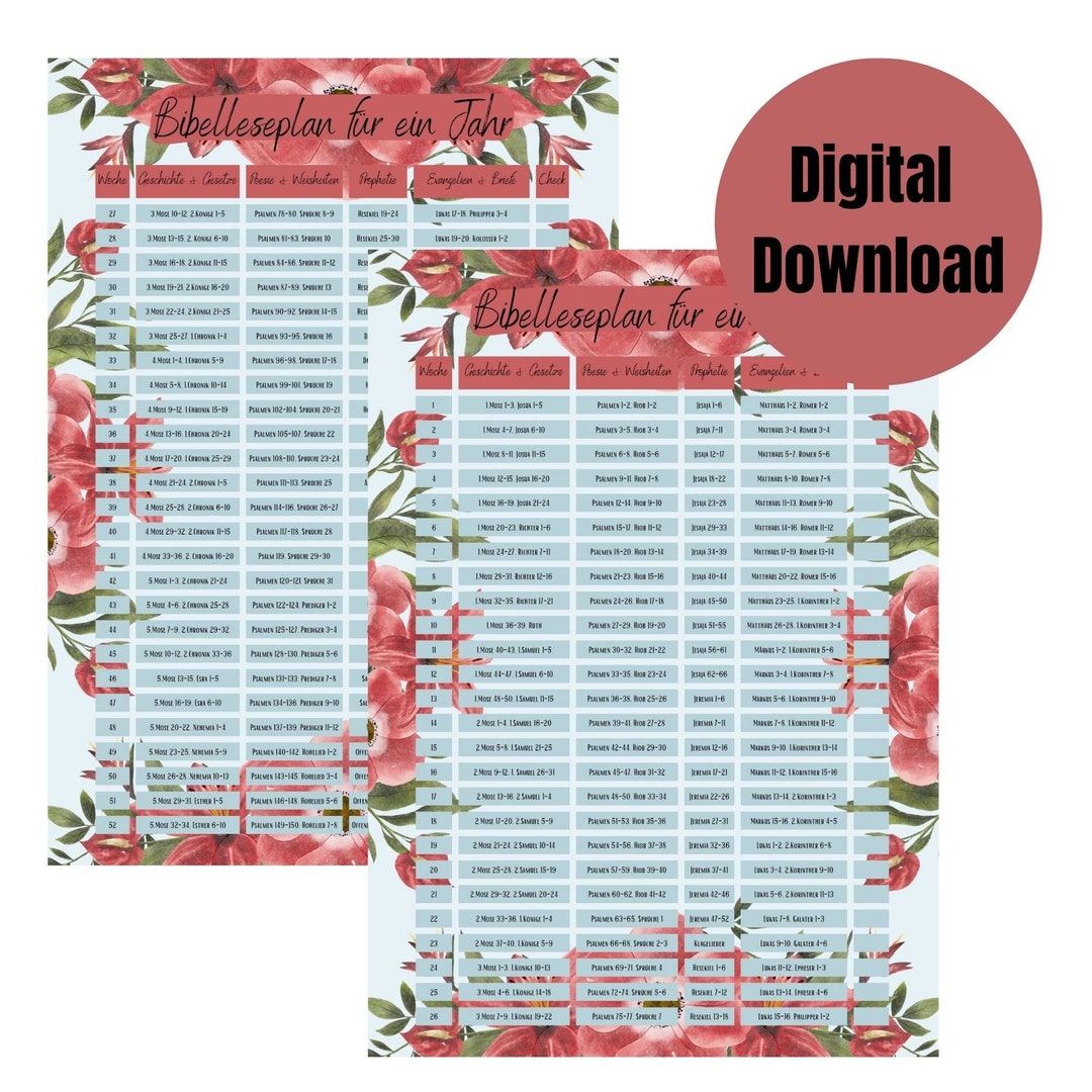 Ausdruckbarer Bibelleseplan Für Ein Jahr in Deutsch | Digitaler ...