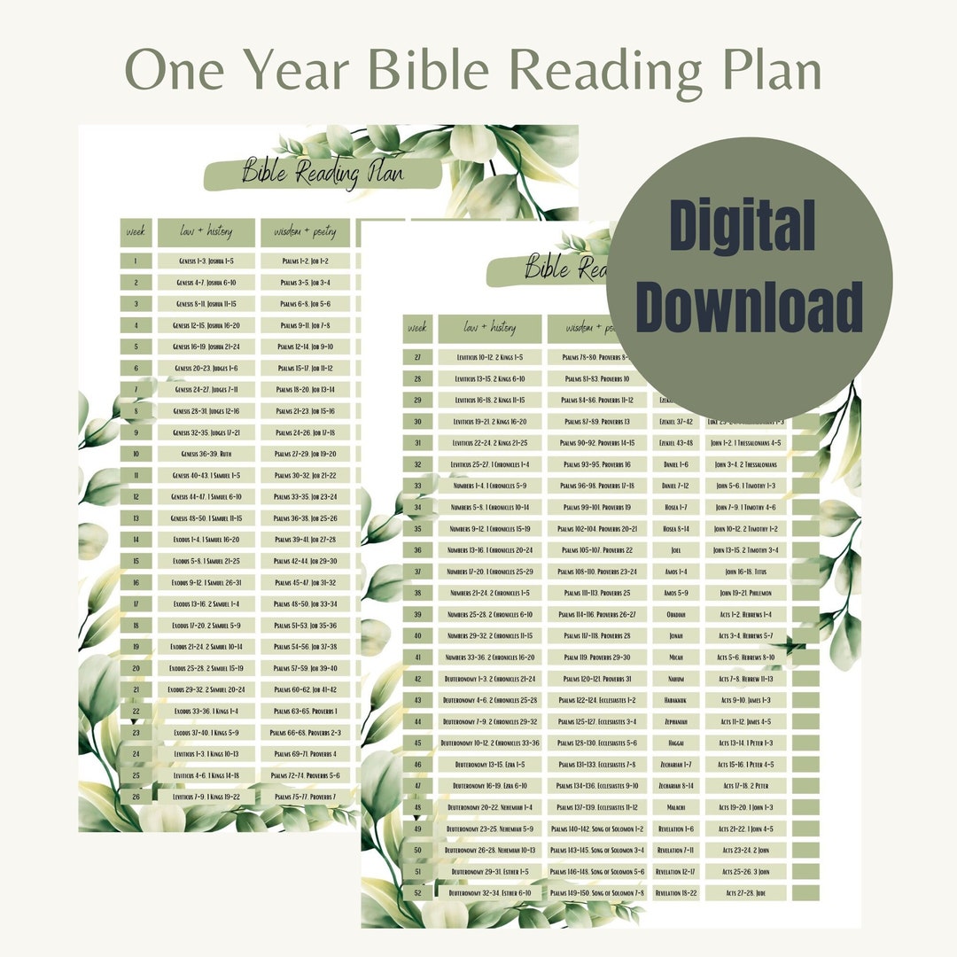 One Year Bible Reading Plan I Bible Tracker I Digital Download I Read ...